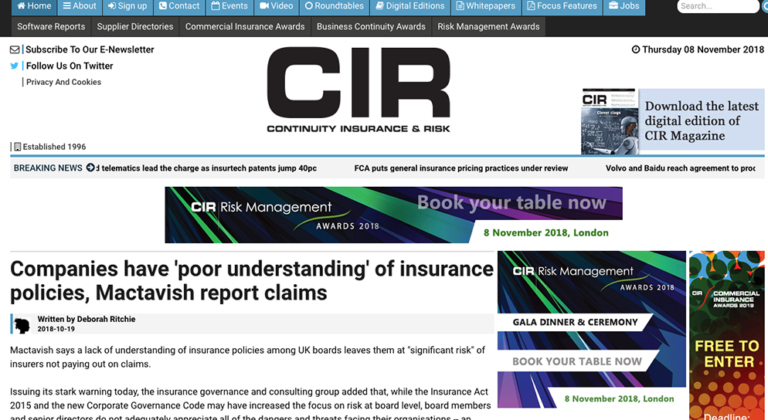 CIR – “Companies have ‘poor understanding’ of insurance polices ...